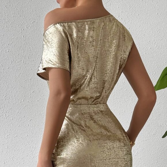 Hanny | Dresses | Slit One Shoulder Short Sleeve Midi Dress | Poshmark